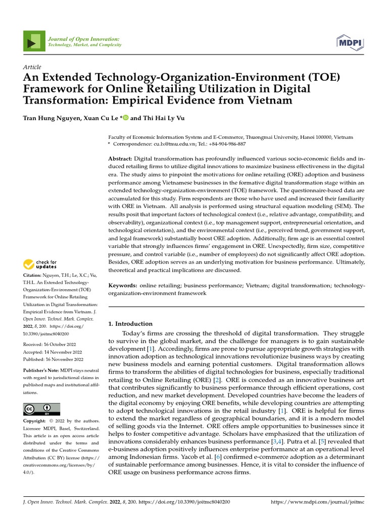 An Extended Technology-Organization-Environment (TOE) Framework For ...