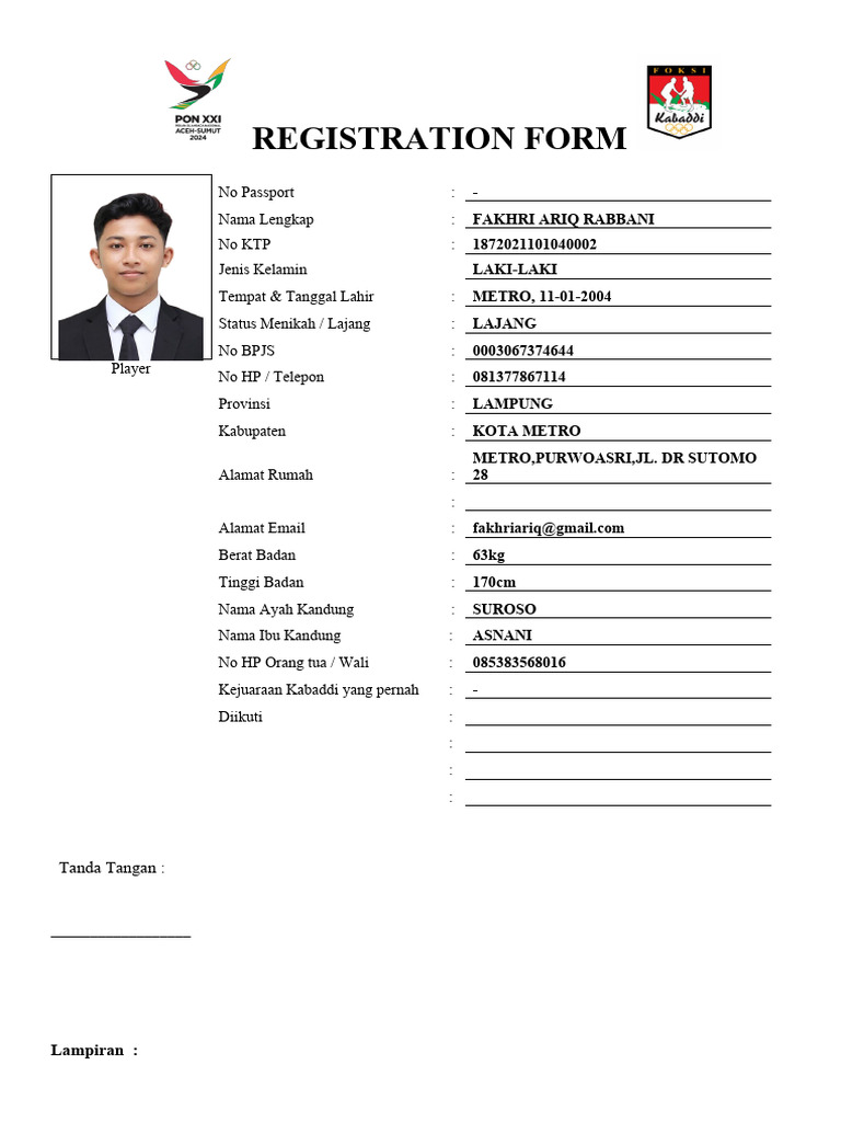 Form Registrasi Pon 2023-2 | PDF