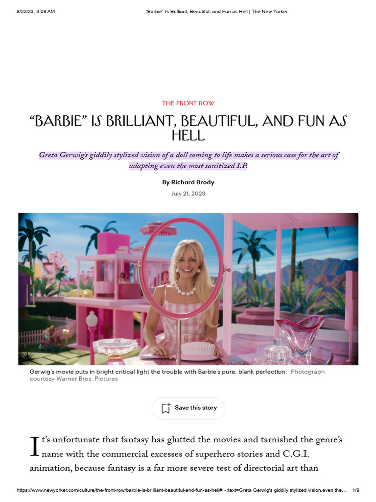 "Barbie" Is Brilliant, Beautiful, and Fun As Hell - The New Yorker ...