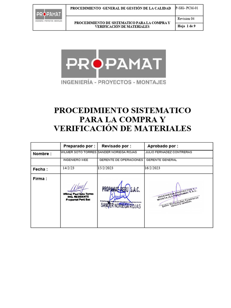 21.-Procedimiento para La Compra y Verificación de Materiales | PDF | Calidad (comercial ...