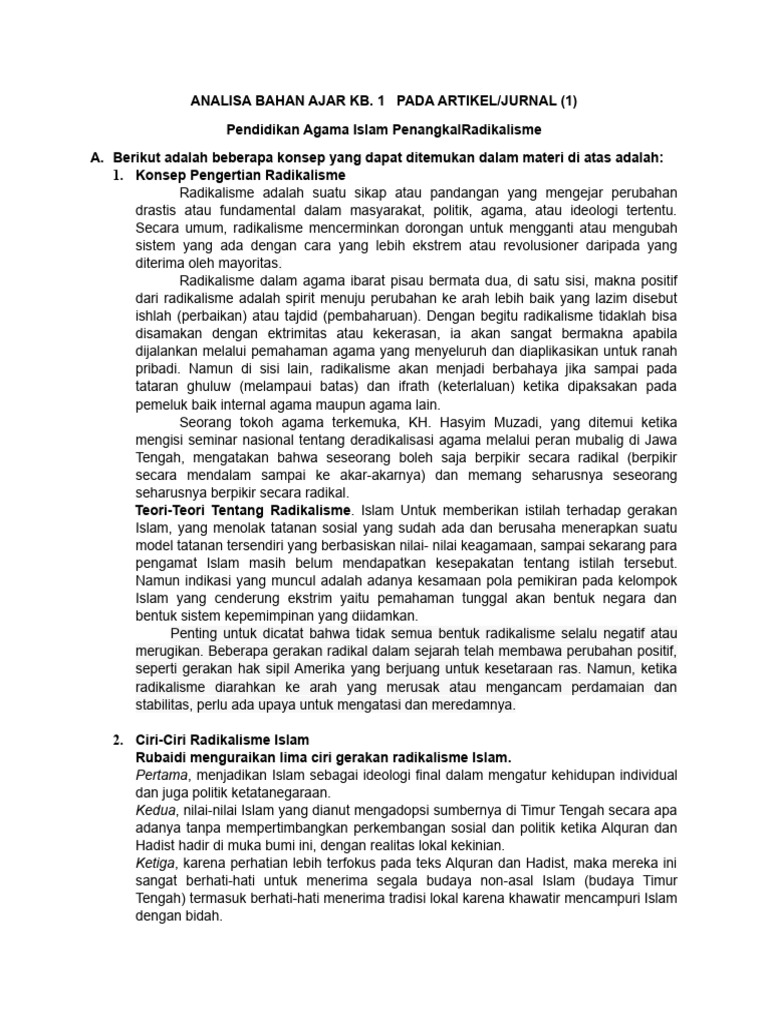 KB 1 ANALISA BAHAN AJAR Pai Kontemporer | PDF