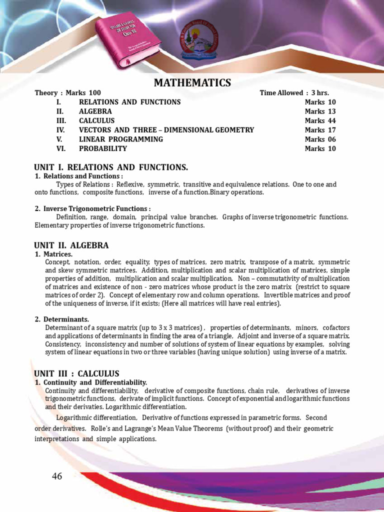 Maths Syllabus Jkbose Pdf Matrix Mathematics Derivative