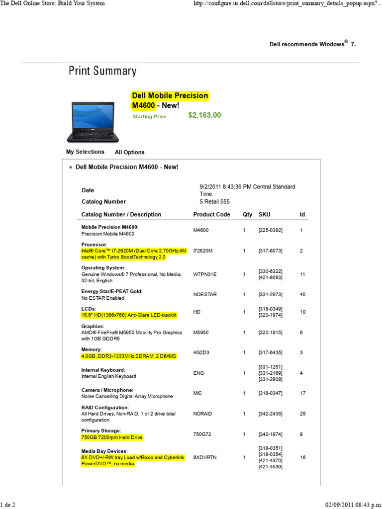 Dell Mobile Precision M4600 | PDF | Personal Computers | Personal Computing