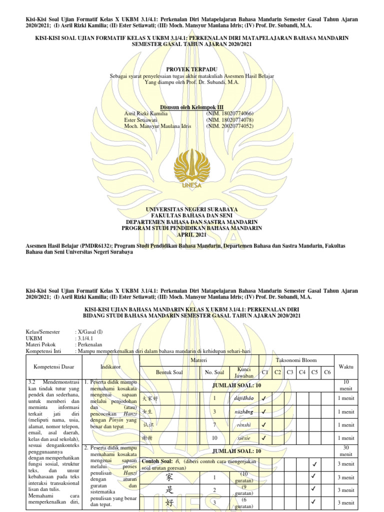 Sebagai Syarat Penyelesaian Tugas Akhir Matakuliah Asesmen Hasil Belajar Yang Diampu Oleh Prof ...