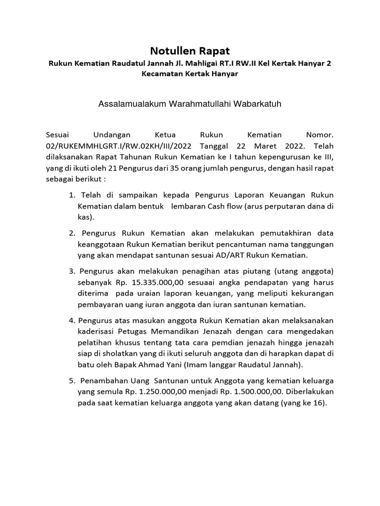 Notulensi Rapat Rukun Kematian | PDF