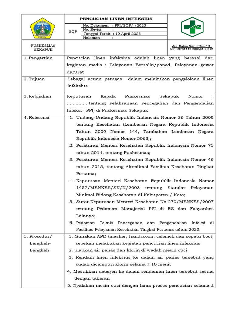 Sop Linen Infeksius | PDF