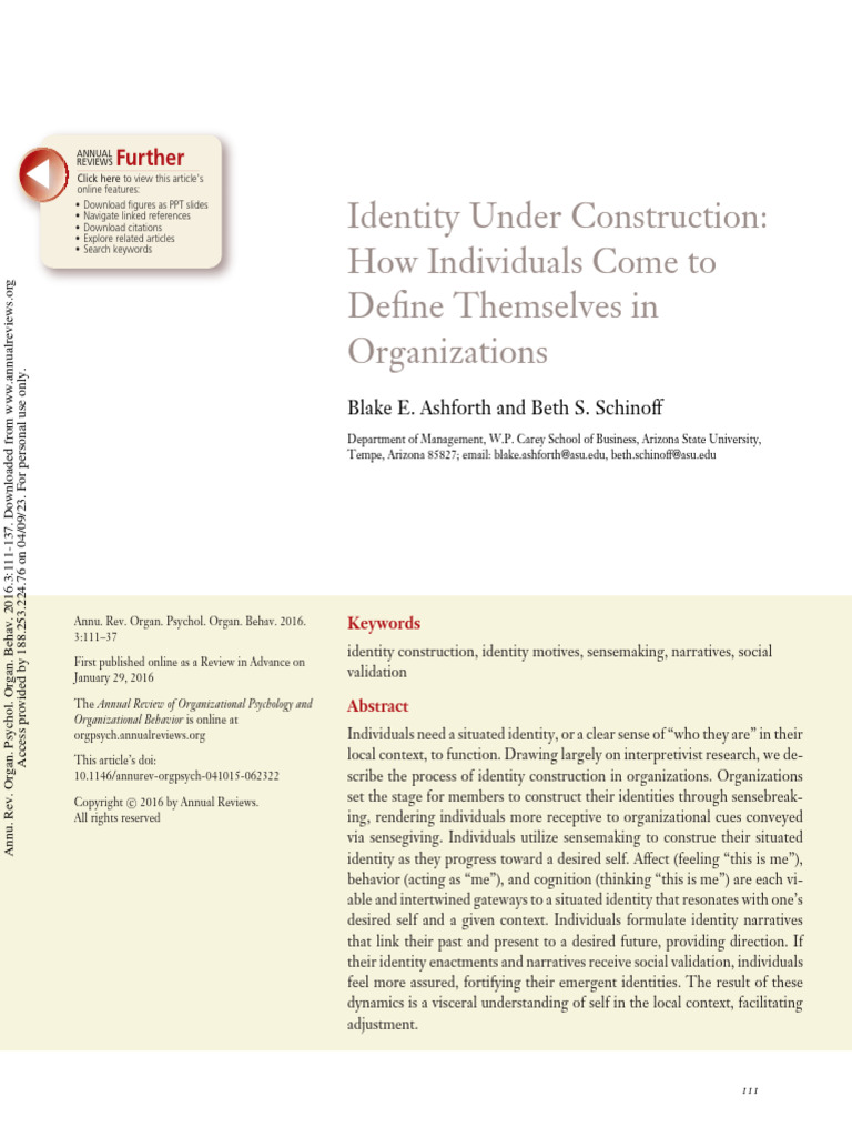 Identity Under Construction - How Individuals Come To Define Themselves ...