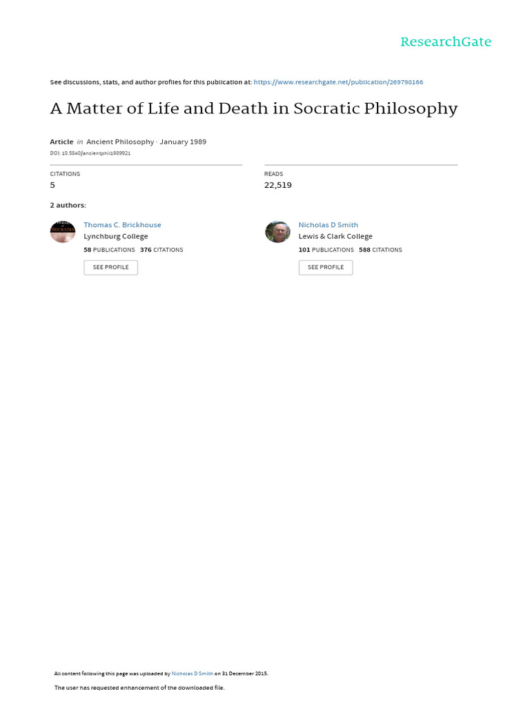 A Matter of Life and Death in Socratic Philosophy | PDF