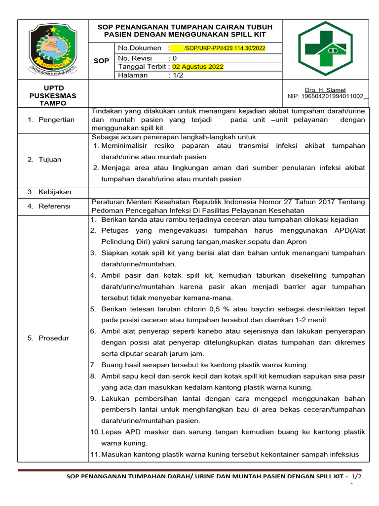 552.2. SOP Spill KIT 2022 - Tampo | PDF | Sains & Matematika