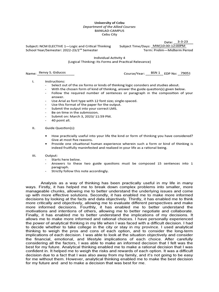 Individual Activity 2 - Man' Activity of Intellection-The Challenge in ...