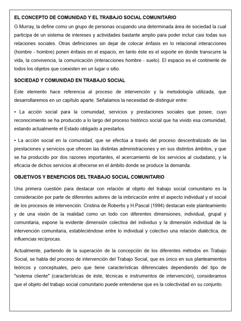 Trabajo Social Comunitario | PDF | Trabajo Social | Sociedad