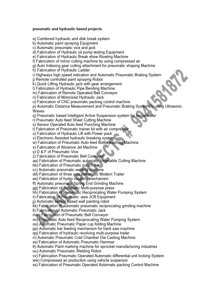 Pneumatic and Hydraulic Based Projects | PDF | Metal Fabrication | Machines