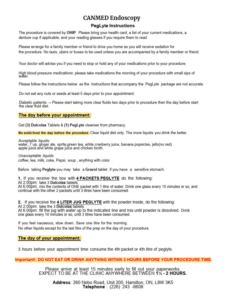 Colonoscopy Peg-Lyte Instructions | PDF | Wellness