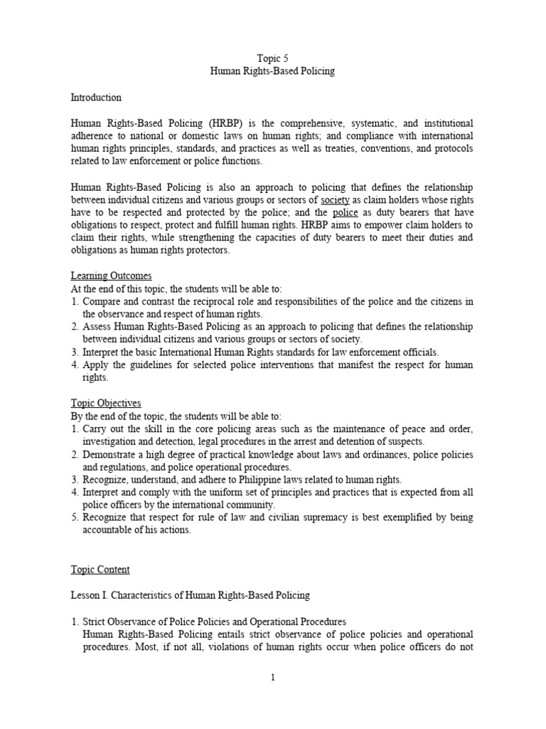 Topic V Human Rights Based Policing | PDF | International Humanitarian ...