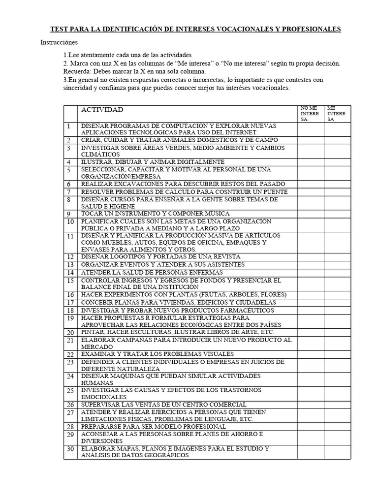 Test de Intereses Vocacionales PDF | PDF | Diseño | Business
