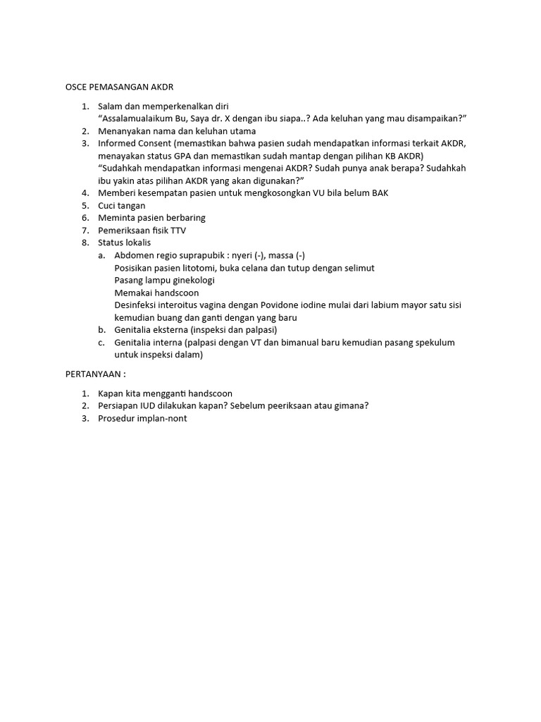 Osce Pemasangan Akdr | PDF