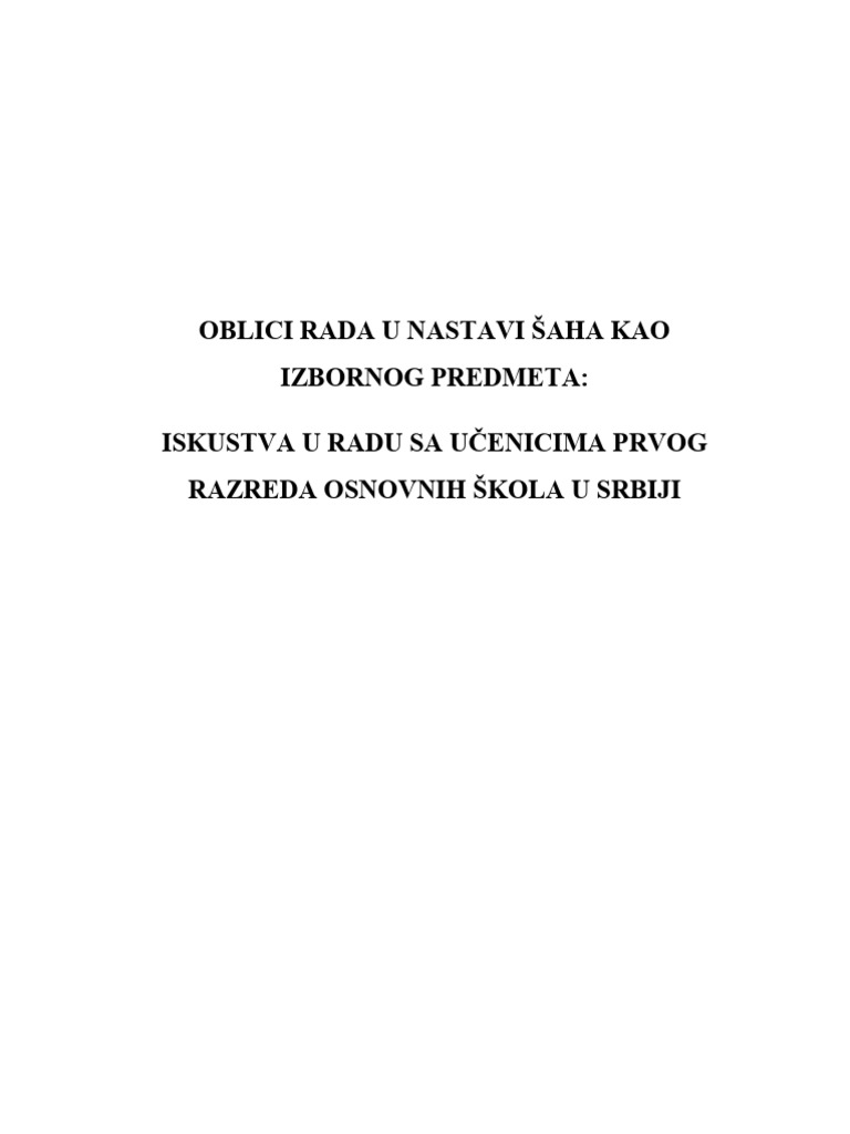 Oblici Rada U Nastavi Saha Kao Izbornog Predmeta | PDF