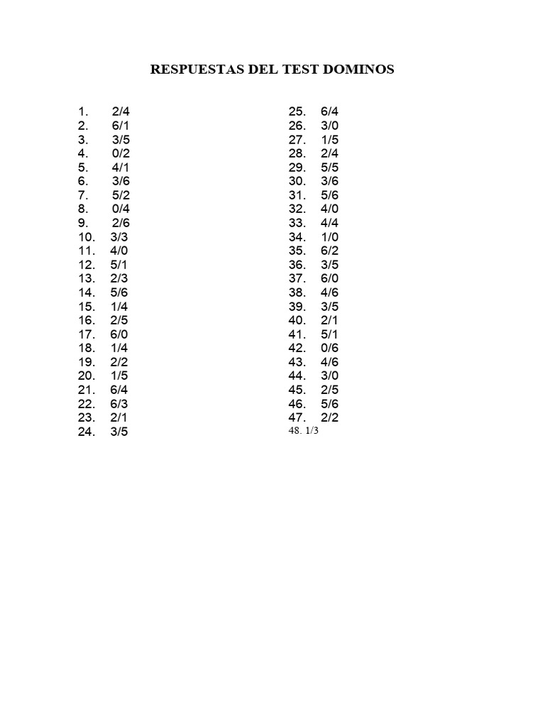 Respuestas Test de Dominó Completo | PDF