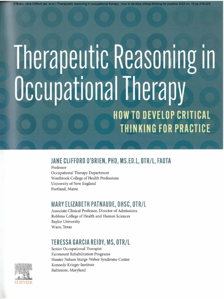 Therapeutic Reasoning in Occupational Therapy Chapter 10 | PDF ...