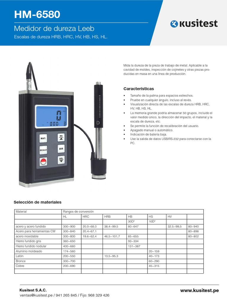 Medidor de Dureza Leeb, Durómetro Digital Portátil HM-6580 | PDF ...