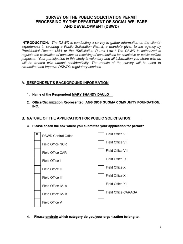 ANSWERED Survey On The Public Solicitation Permit ADGCFI Sampleee | PDF ...
