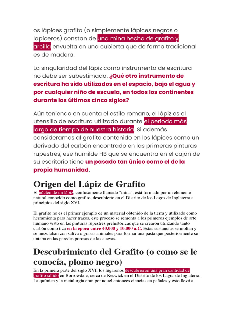 Historia del lápiz de grafito y su origen | PDF | Lápiz | Materiales