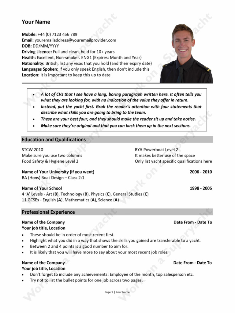 Sample Yacht Crew CV | PDF Sample Yacht Crew CV | PDF