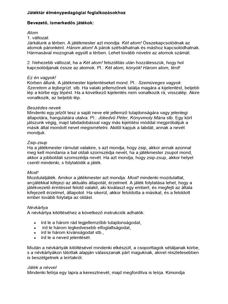 Játéktár Papp Pilinger | PDF