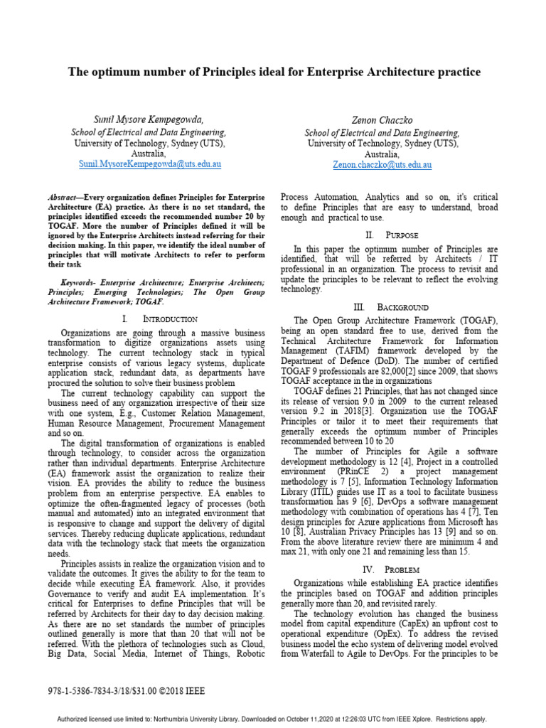 Kempegowda - The Optimum Number of Principles Ideal For Enterprise Architecture Practice | PDF ...