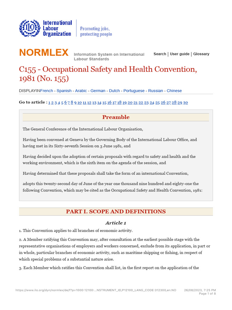 Convention C155 - Occupational Safety and Health Convention, 1981 (No. 155) | Download Free PDF ...