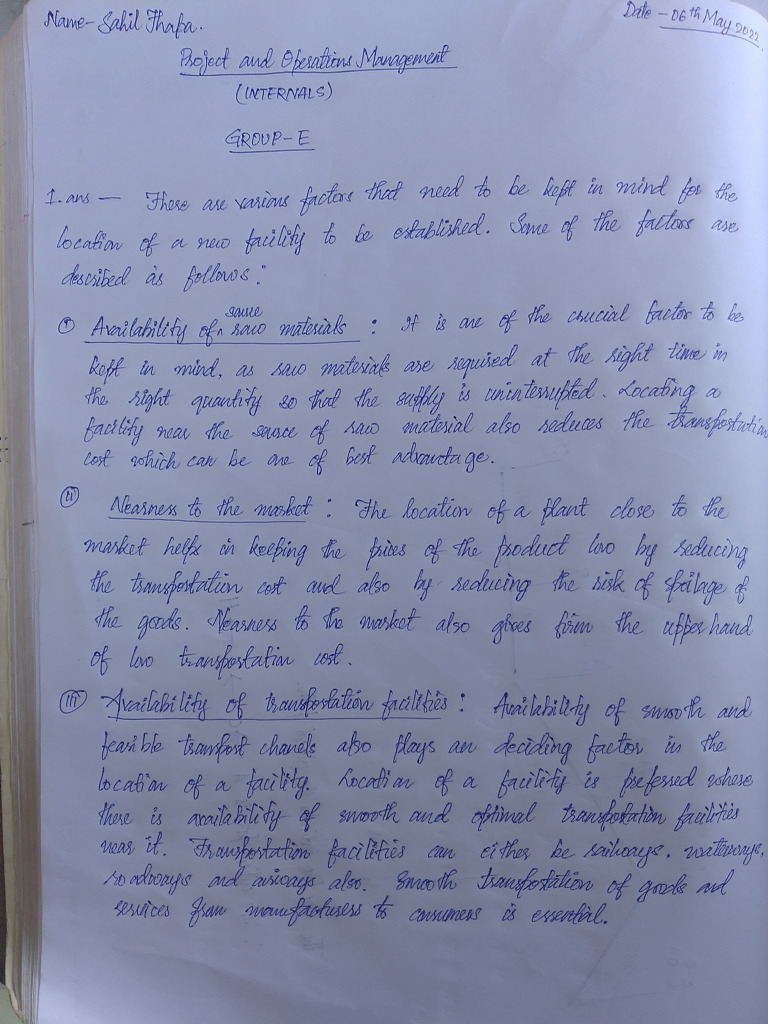 Sahil Thapa PM and OM Assignment | PDF