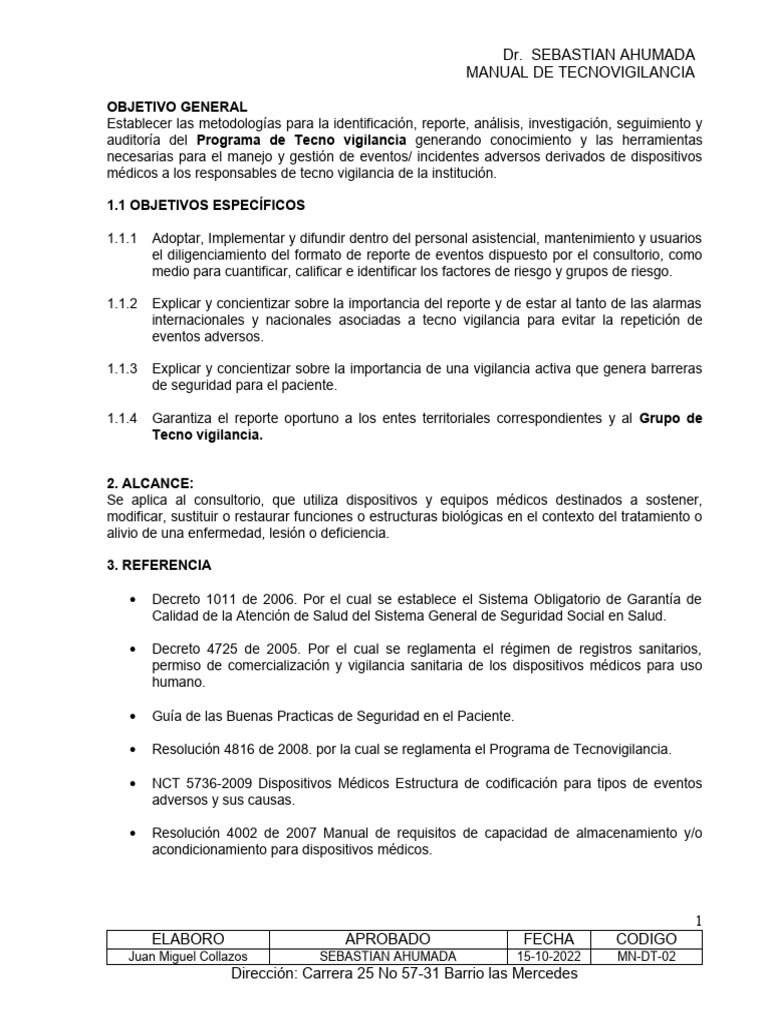 Manual De Tecnovigilancia Médica Pdf Seguridad Del Paciente