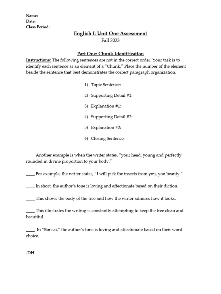 English I Unit One Assessment Study Guide Download Free Pdf Subject
