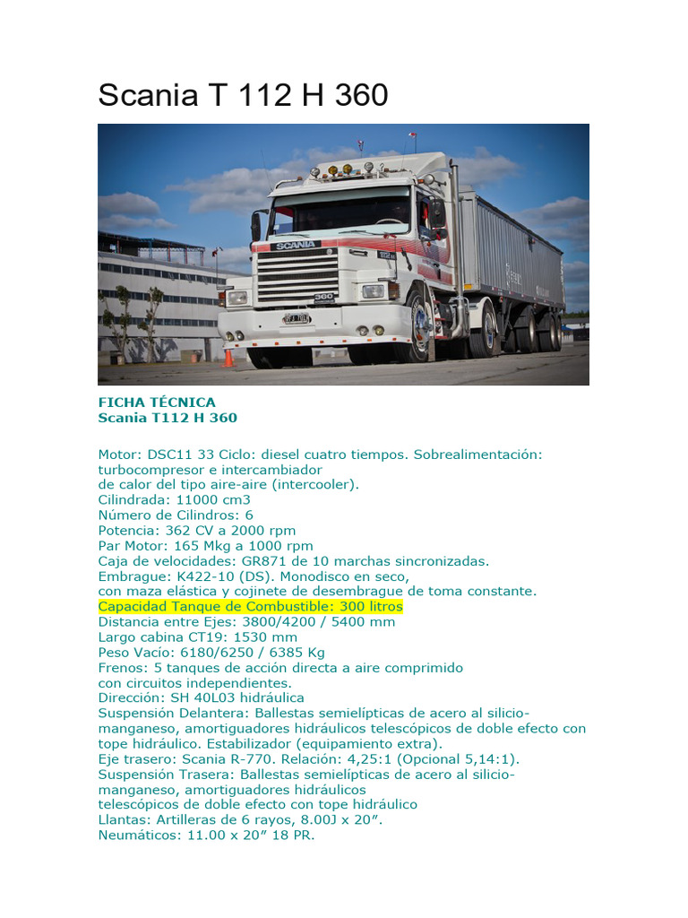 Ficha Técnica Scania T112 H 360 | PDF
