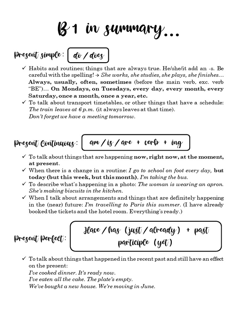 B1 in Summary | PDF | Subject (Grammar) | Language Mechanics