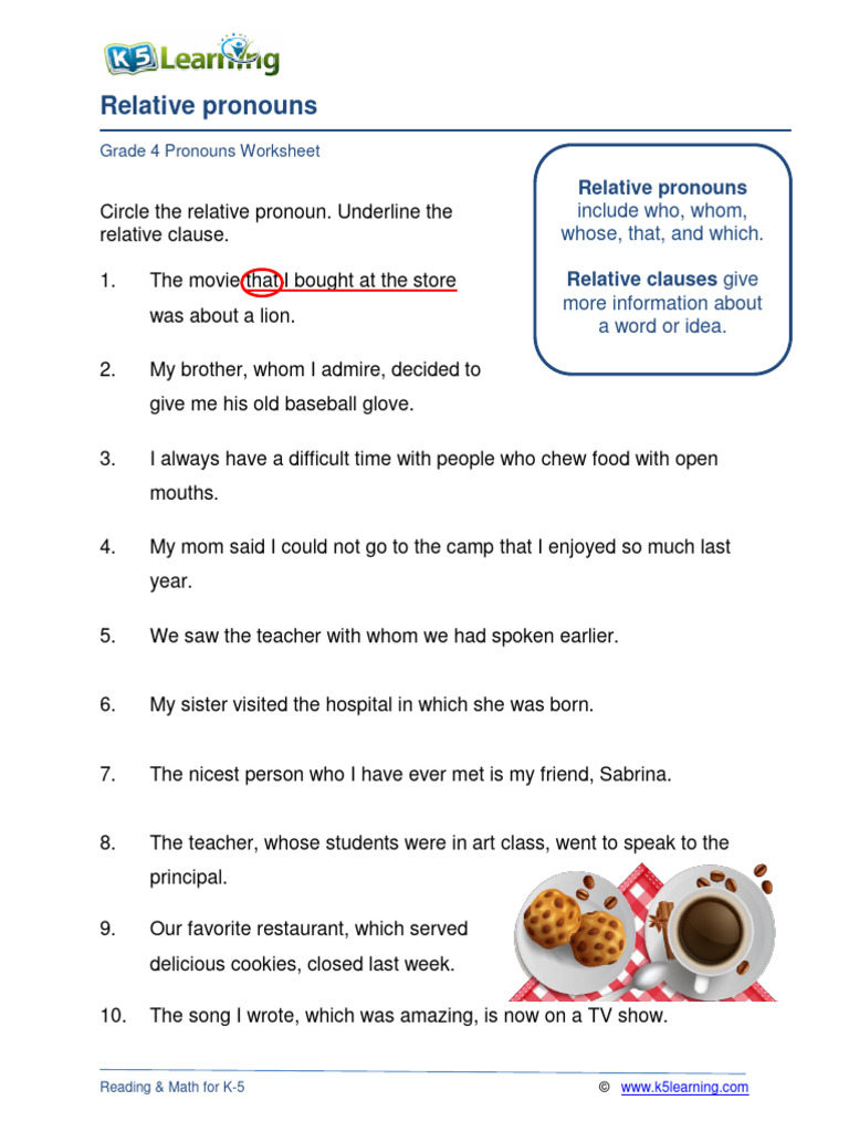 Grade 4 Relative Pronouns Worksheet | PDF