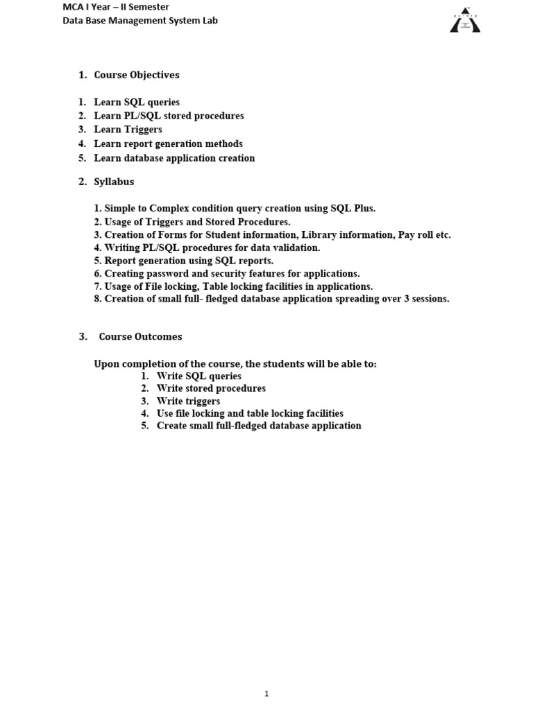 Lab Manual of Dbms | Download Free PDF | Sql | Pl/Sql