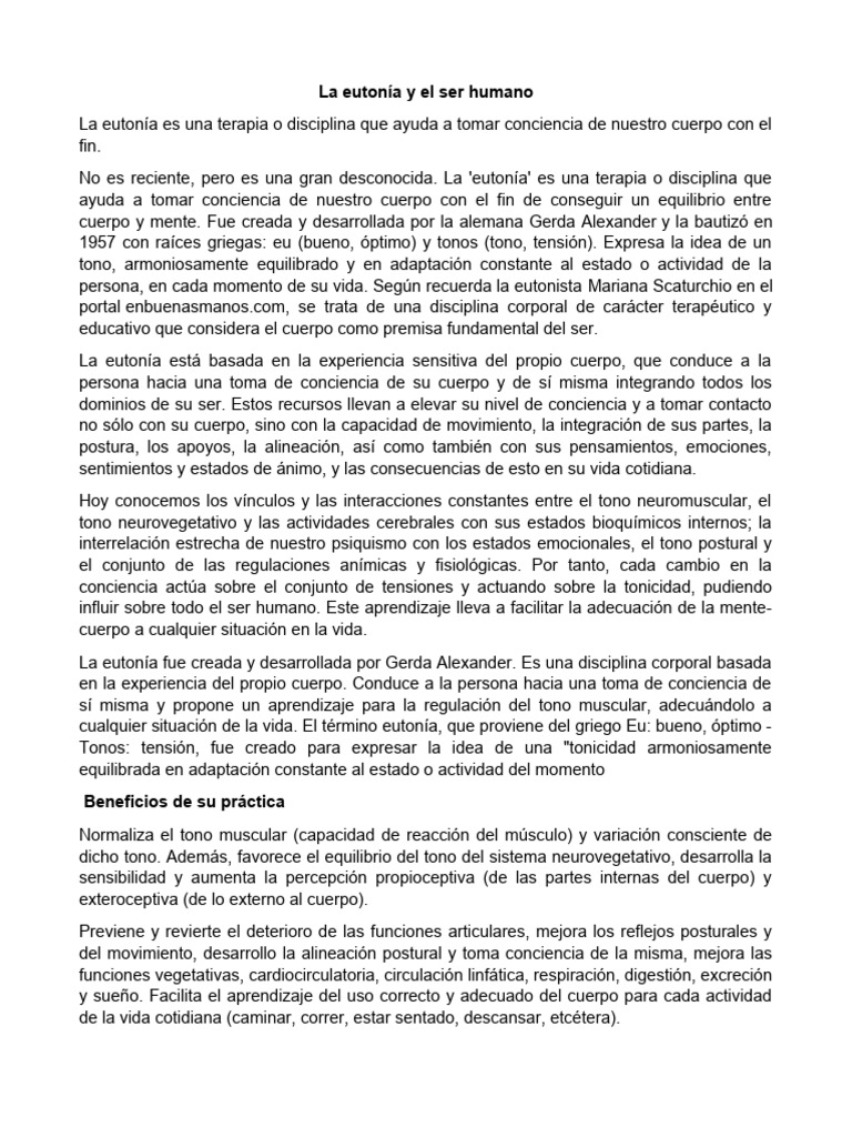 La Eutonía y El Ser Humano | PDF | Las emociones | Ciencia cognitiva