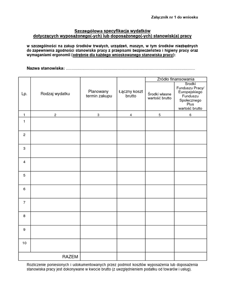 Załącznik NR 1 Do Wniosku Szczegółowa Specyfikacja Wydatków | PDF