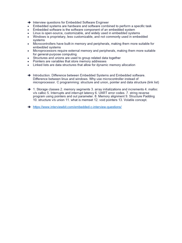 Embedded Software Engineer Prep | PDF