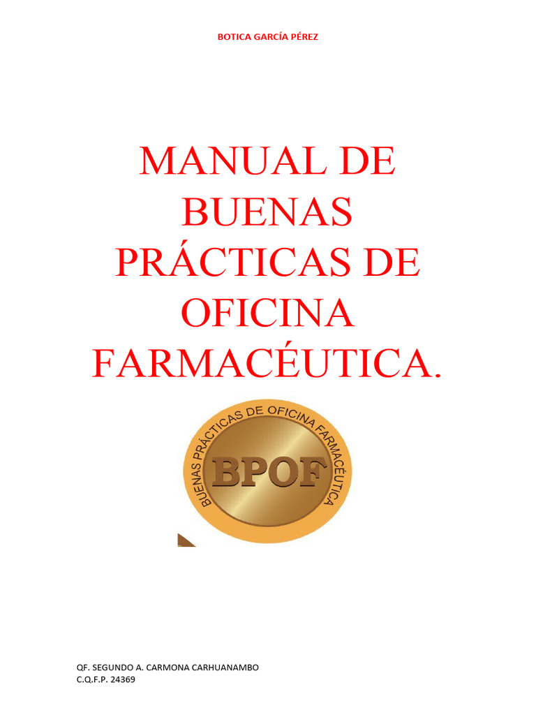 Manual de Buenas Prácticas de Oficina Farmacéutica | PDF | Prescripción médica | Farmacia