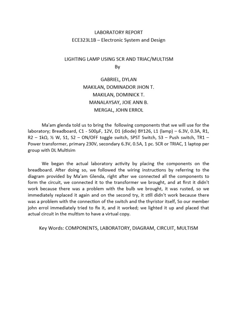 Jhon Makilan Lab Report | PDF | Switch | Electromagnetism