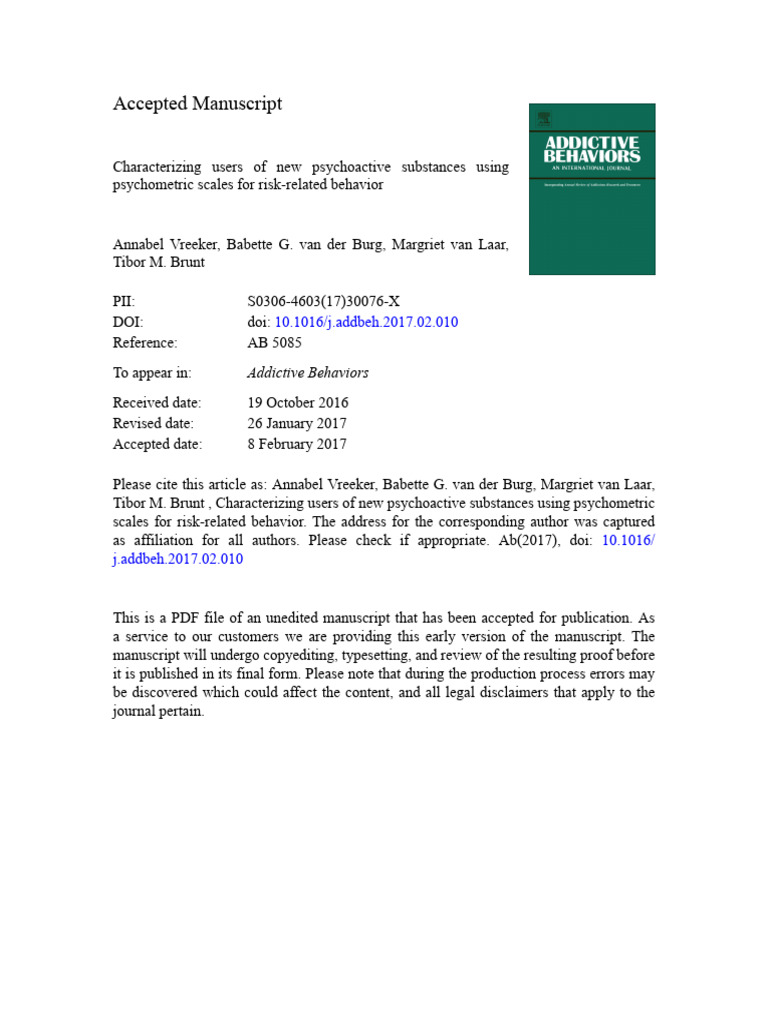 Characterizing Users of New Psychoactive Substances Using Psychometric ... Characterizing Users of New Psychoactive Substances Using Psychometric ...