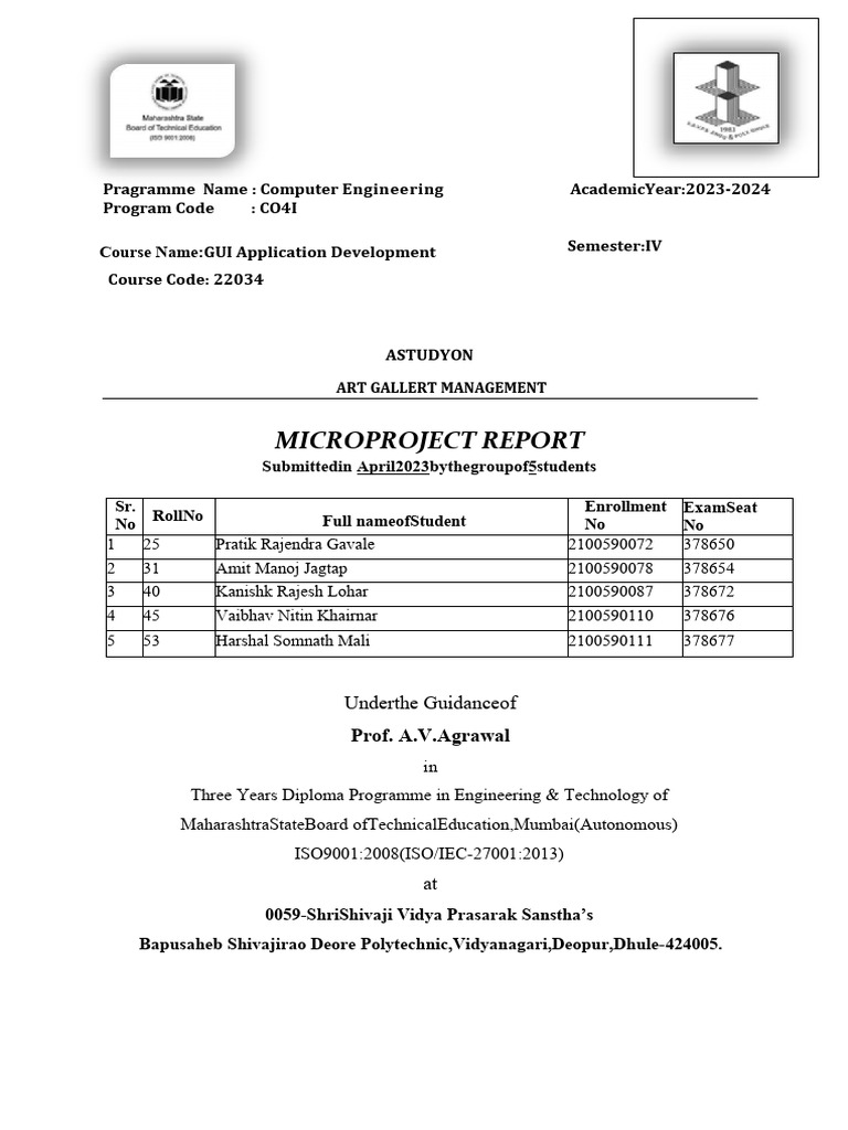 Gad Microproject Art Gallery Management System Pdf Graphical User Interfaces Databases