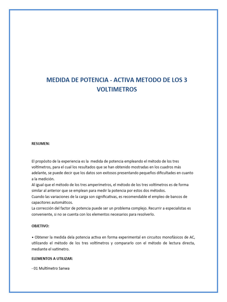 Metodo de Los 3 Voltimetros Exp. 4 (1) | PDF | Metrología | Electricidad