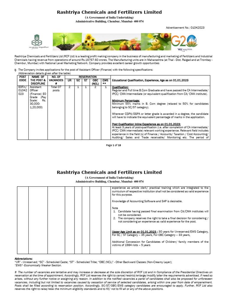 Detailed - Advt - Assistant Officer Finance 16-05-2023 Finall | PDF ... Detailed - Advt - Assistant Officer Finance 16-05-2023 Finall | PDF ...