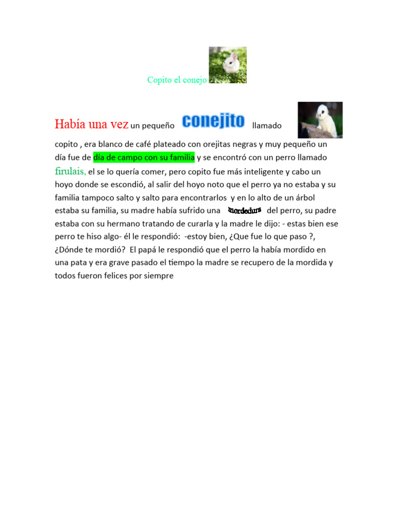 Copito el conejo y su aventura | PDF