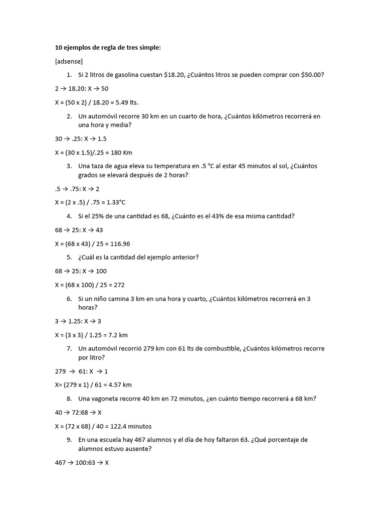 10 Ejemplos de Regla de Tres Simple | PDF