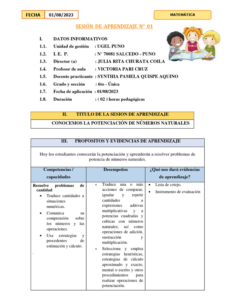POTENCIACION MATEMATICA Sesion de Matematica | PDF | Aprendizaje | Science