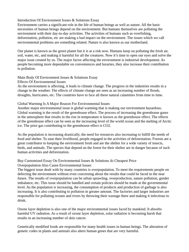 Problem Solution Essay Pollution | PDF | Climate Change | Natural ...